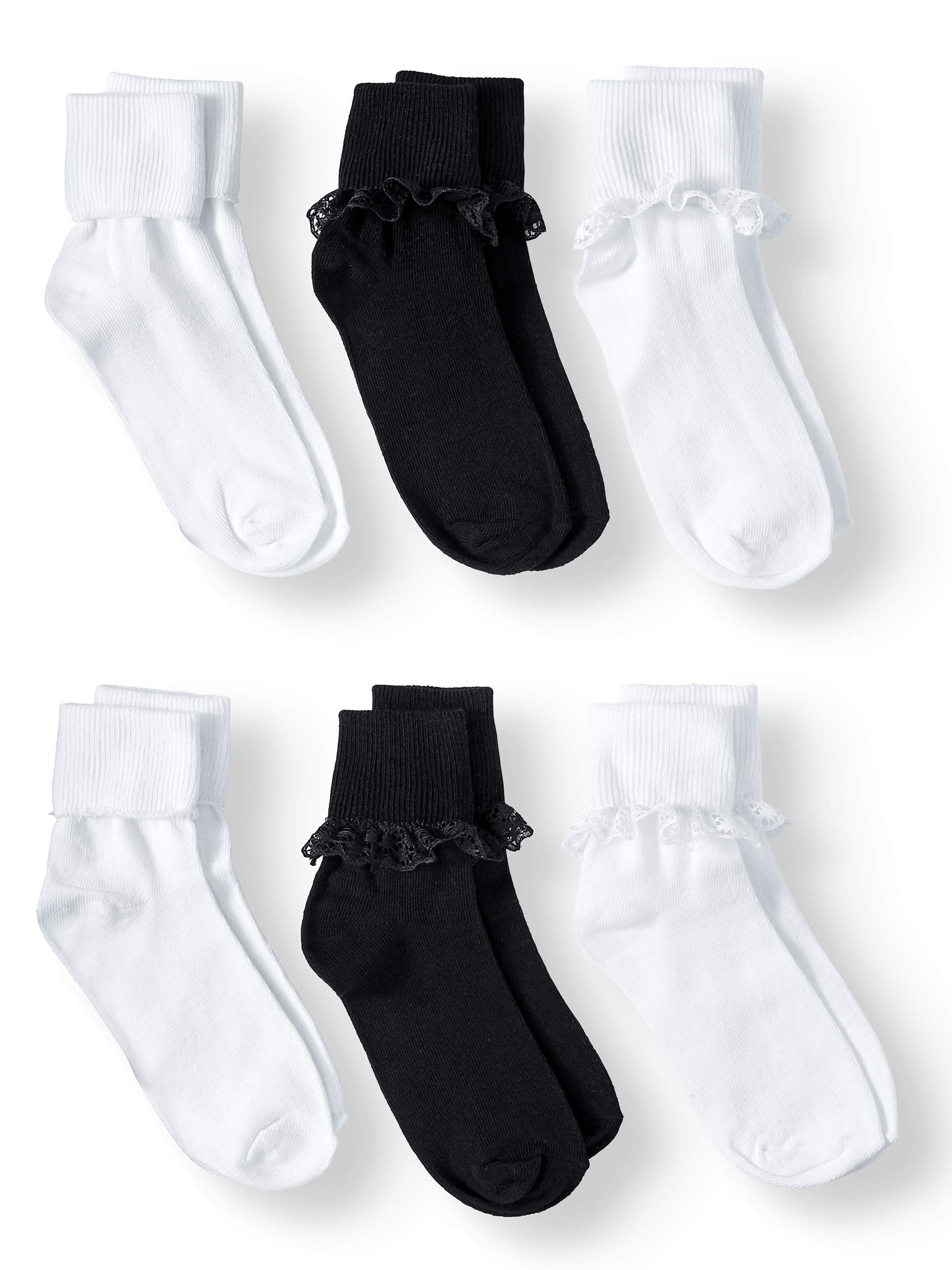 Wonder Nation Girls Lace Dress Socks 6-Pack, Sizes S-L - Walmart.com