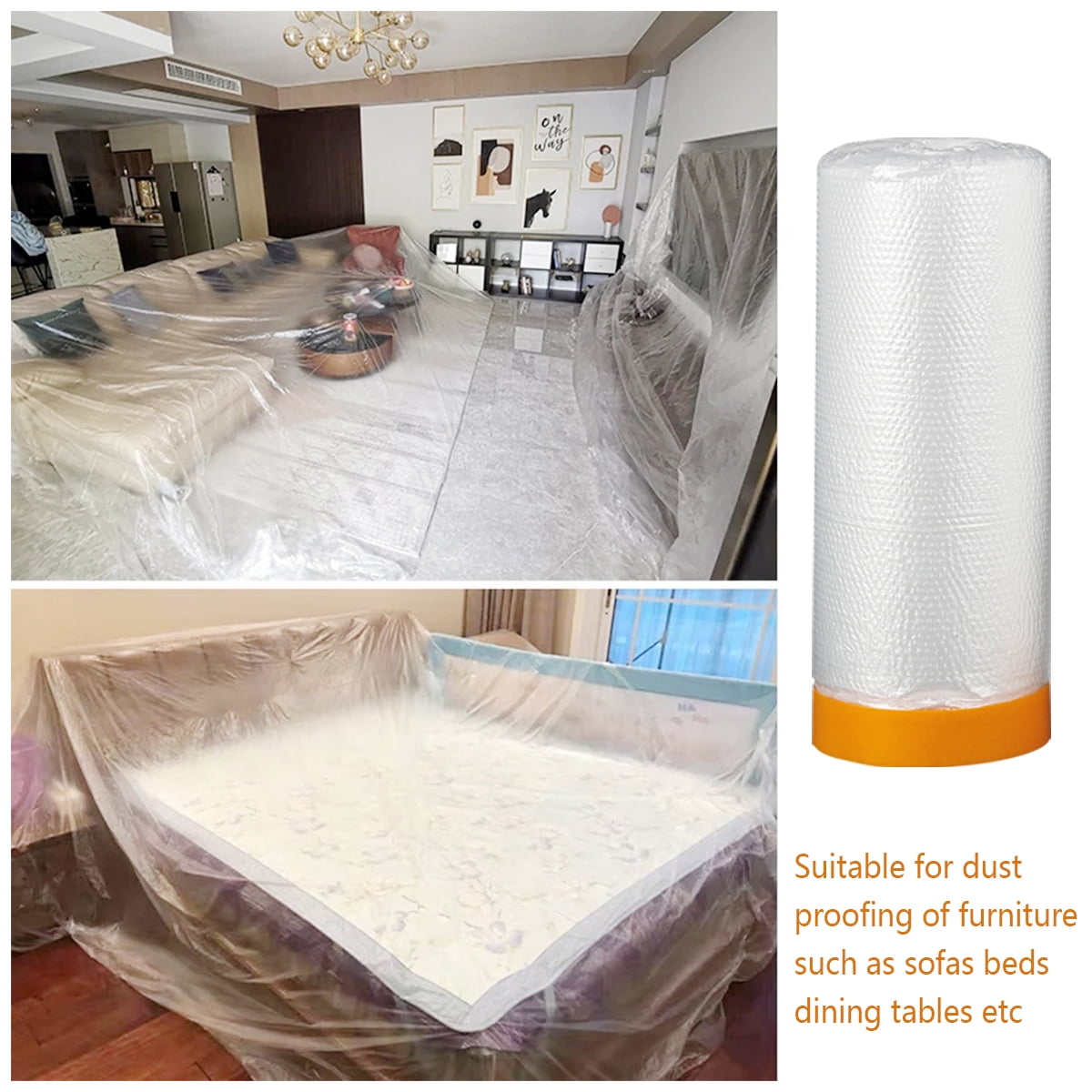 Miuline Masking Film With Adhesive Tape,Waterproof and Oil-Resistant ...