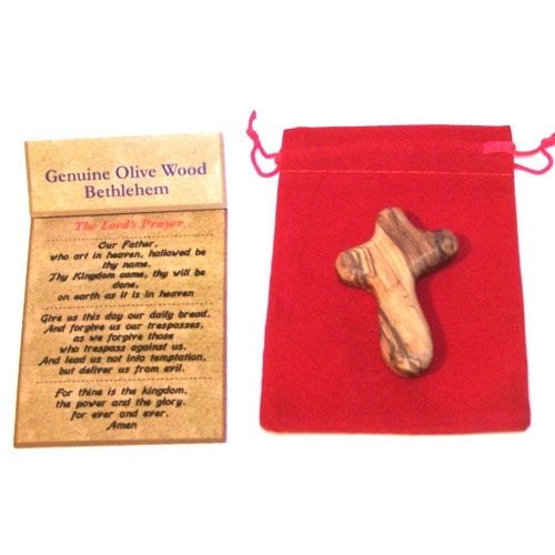 Olive wood Pocket Comfort Holding Cross Package with Velvet bag & Lord ...
