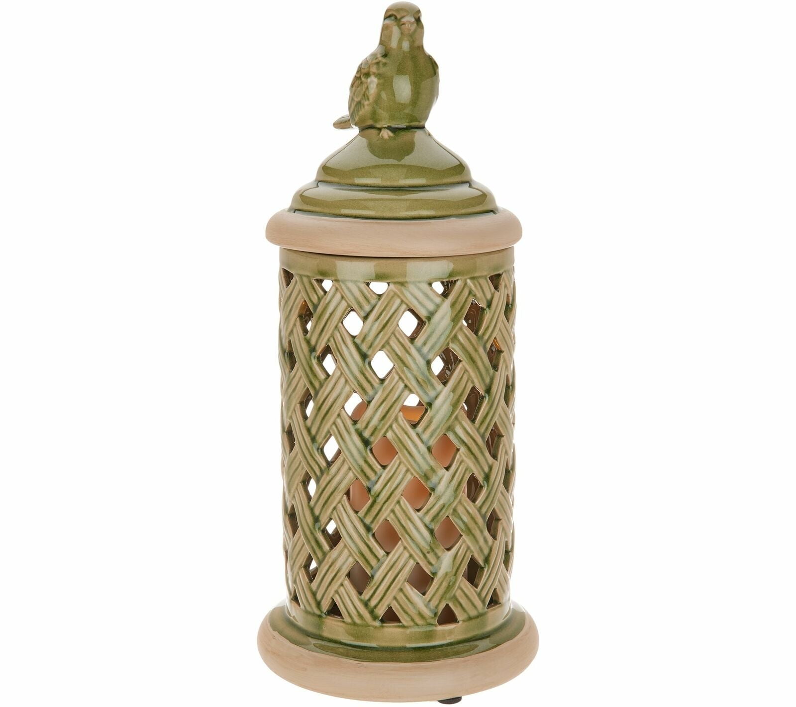 Woven Ceramic Bird Hurricane w/ Flameless Candle by Valerie / Fern ...