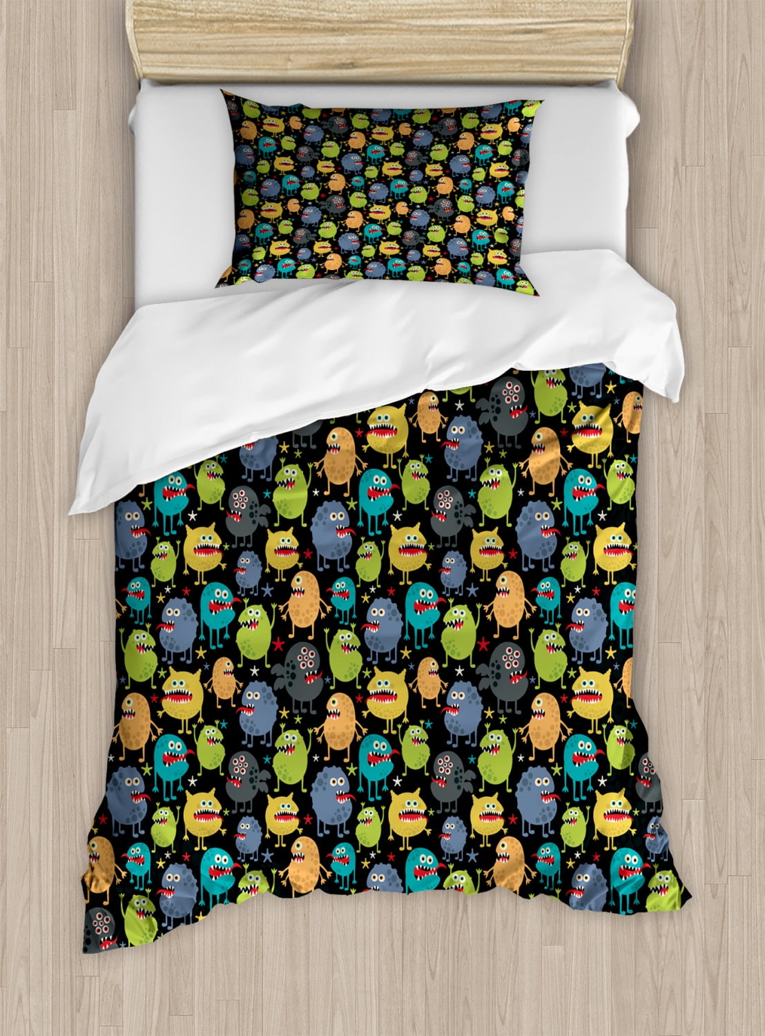 Alien Duvet Cover Set Twin Size, Cute Funny Characters Cartoon Style ...