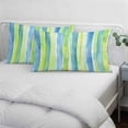 Silk Satin Pillowcase, Watercolor Green Blue Stripe Rectangle Brushed ...