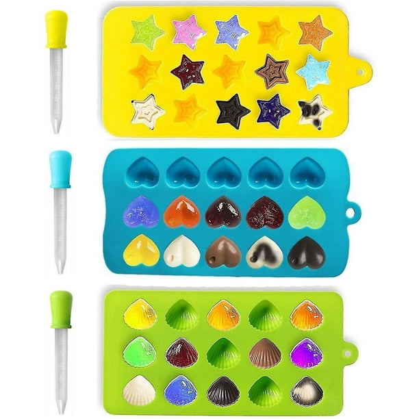 Candy Molds & Ice Cube Trays With Bonus 3 Droppers - Hearts, Stars ...