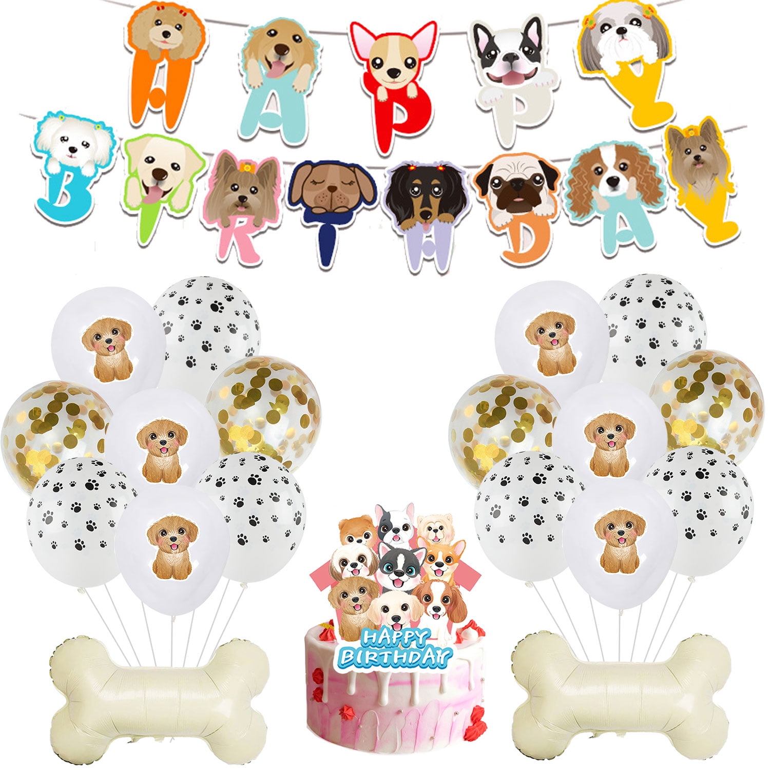 Cartoon Pet Dog Theme Birthday Decor Supplies Dog Bone Foil Balloon ...
