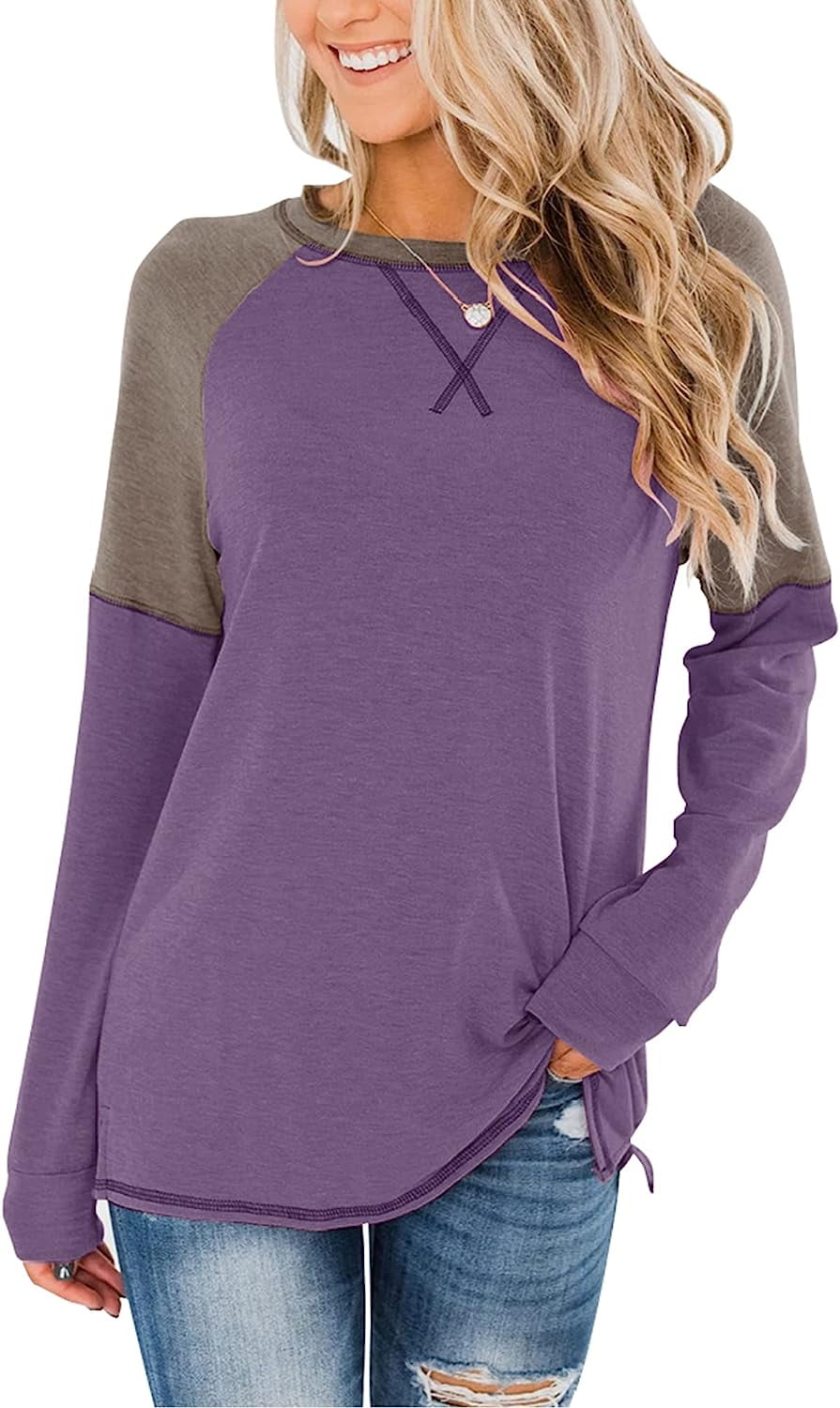 Anyjoin Women's Casual Long Sleeve Tunic Tops Crew Neck Color Block ...