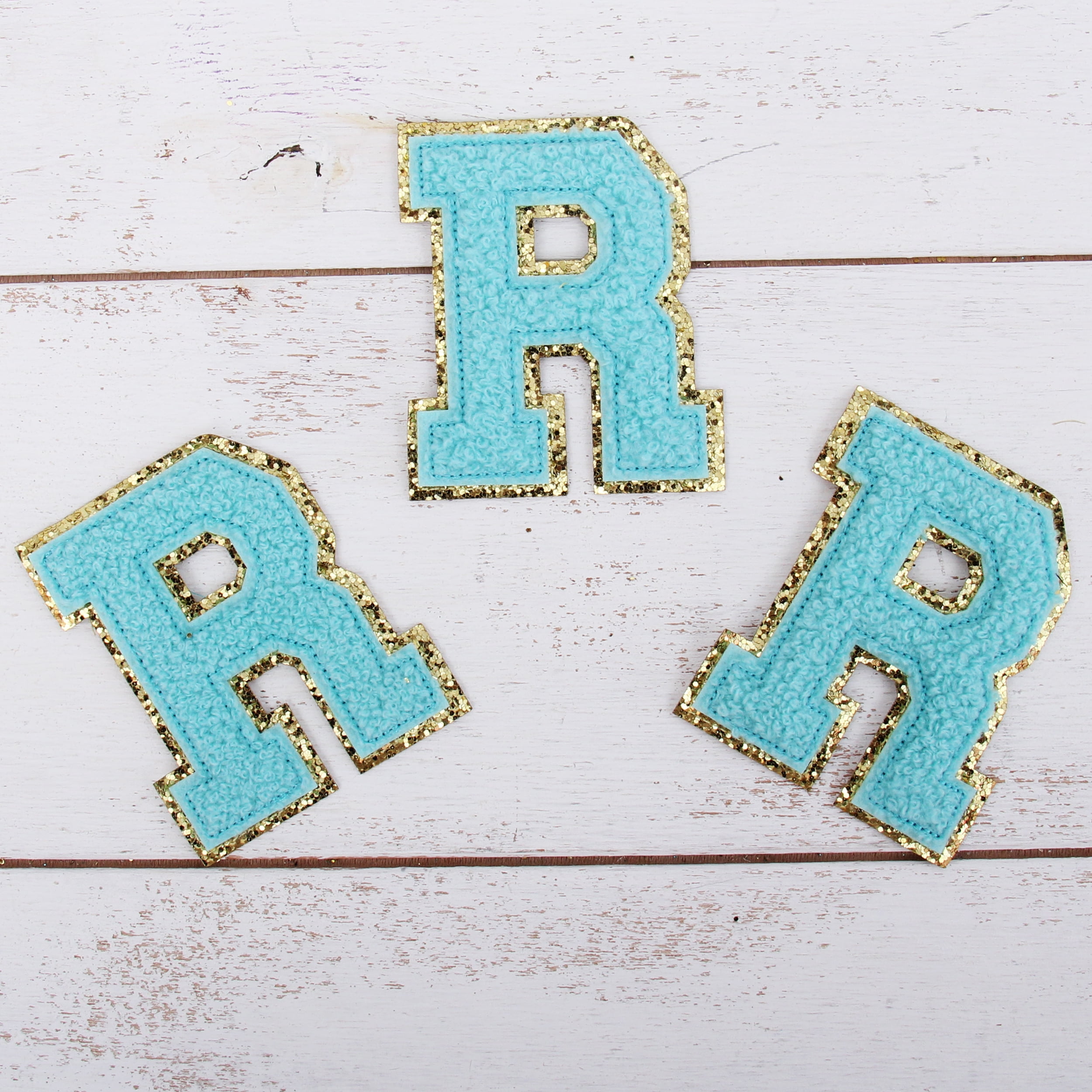 3 Pack Chenille Iron On Glitter Varsity Letter "R" Patches - Blue ...