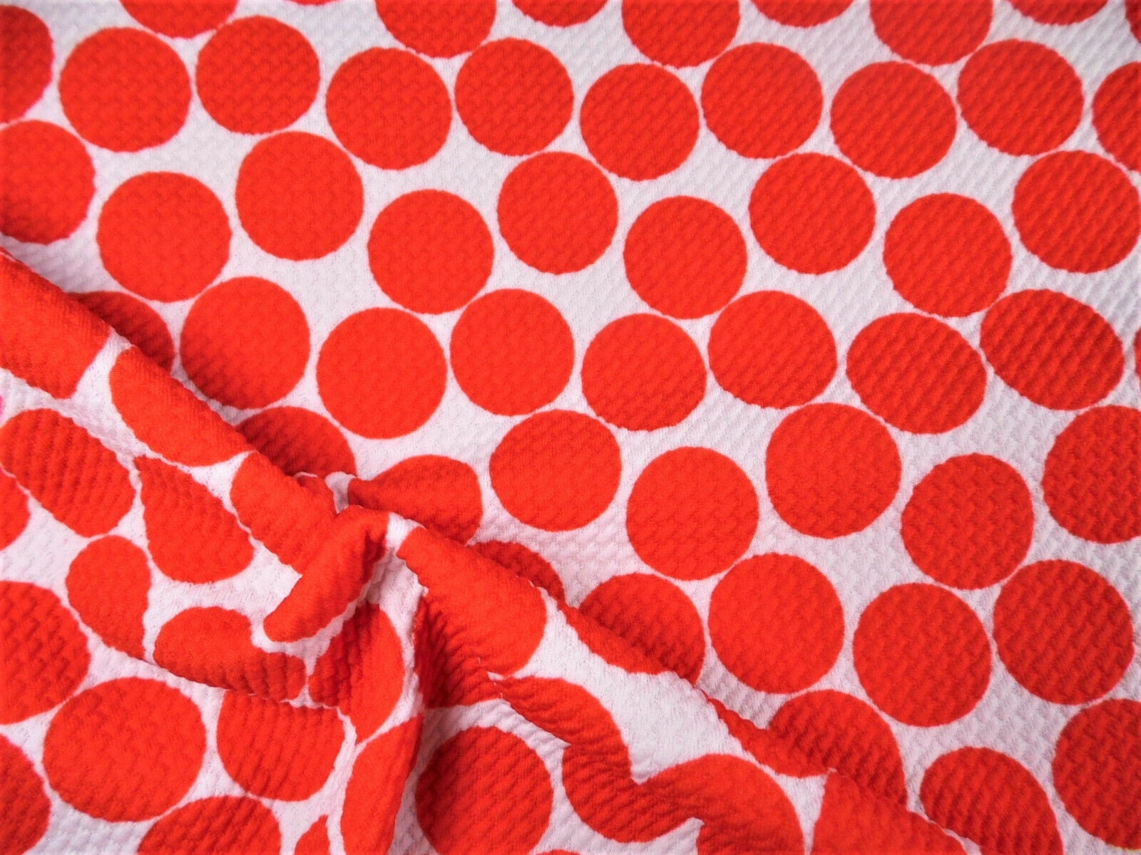 Bullet Printed Liverpool Textured Fabric Stretch White Big Red Polka ...