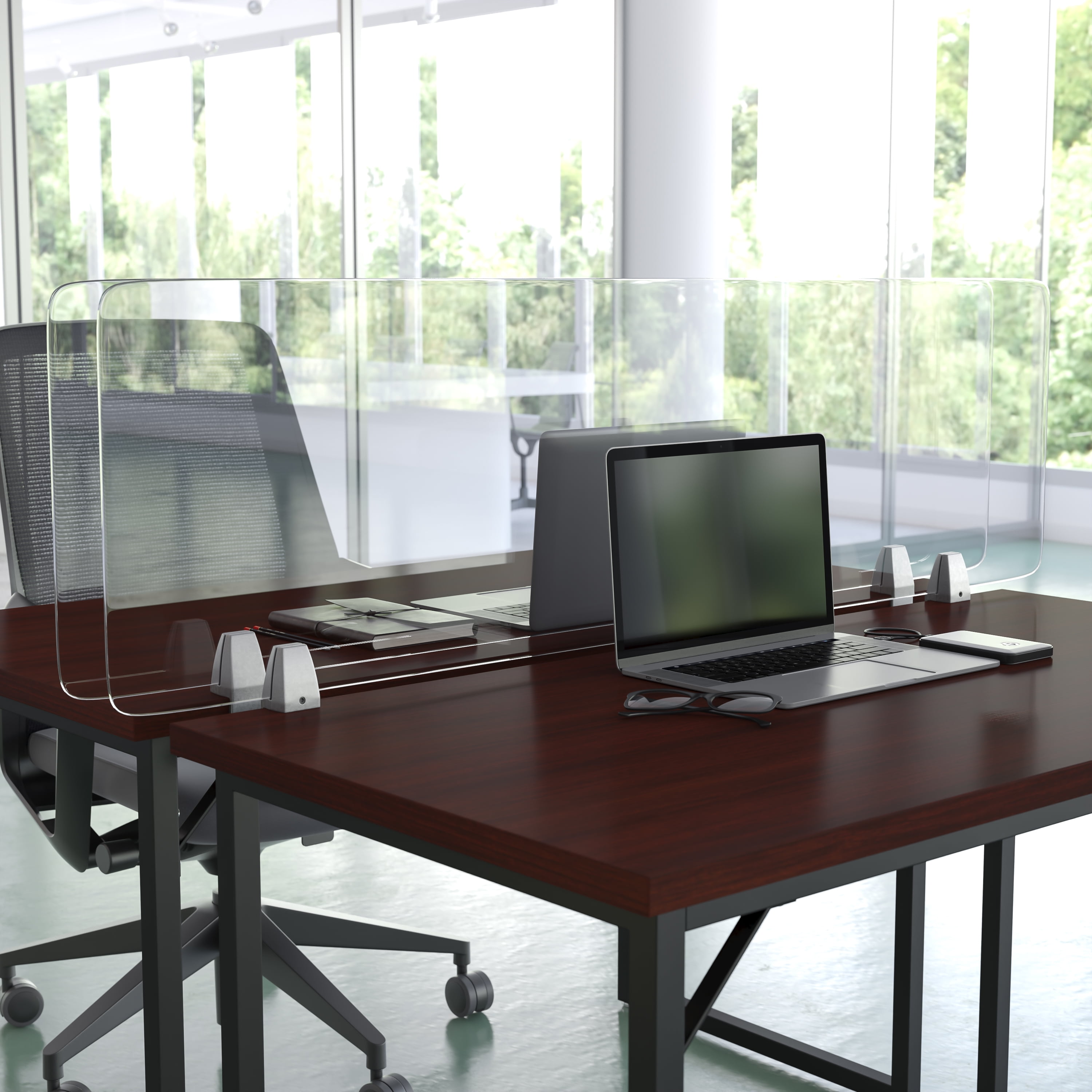 BizChair Clear Acrylic Desk Partition, 18"H x 55"L (Hardware Included ...