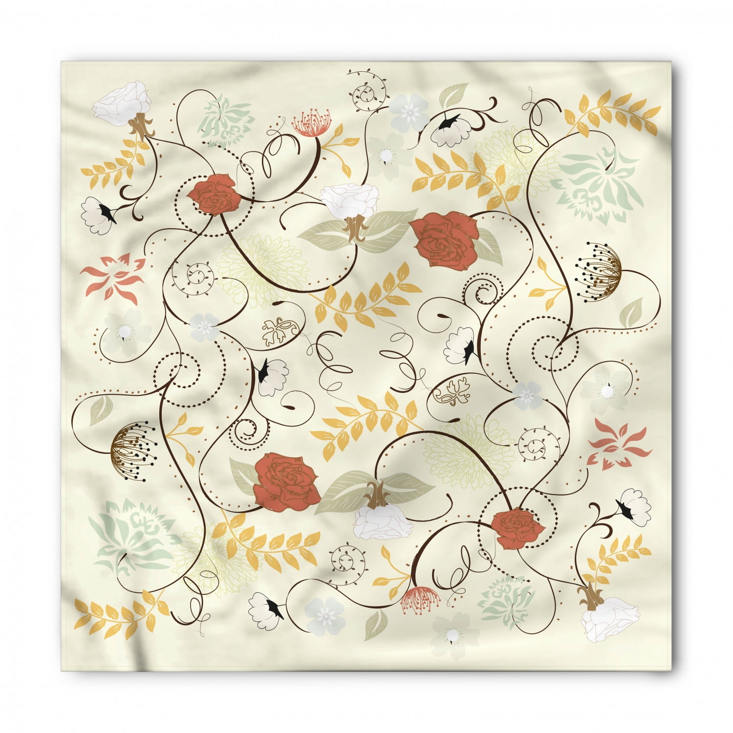 Floral Bandana, Curlicue Motifs Flower Leaf, Unisex Head and Neck Tie ...