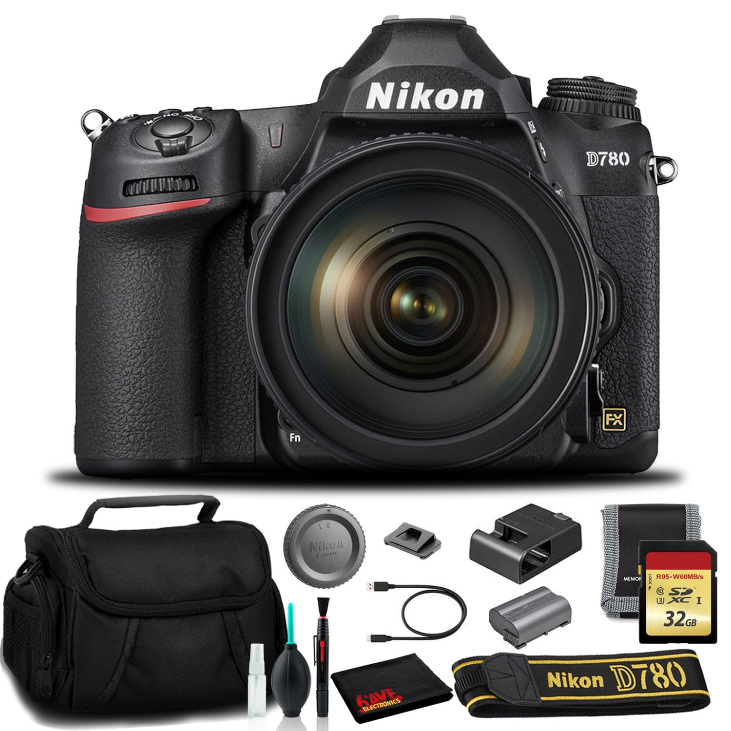 Cámara Nikon D780 DSLR con lente de 24-120 mm (modelo internacional) con kit de memoria Nikon ...