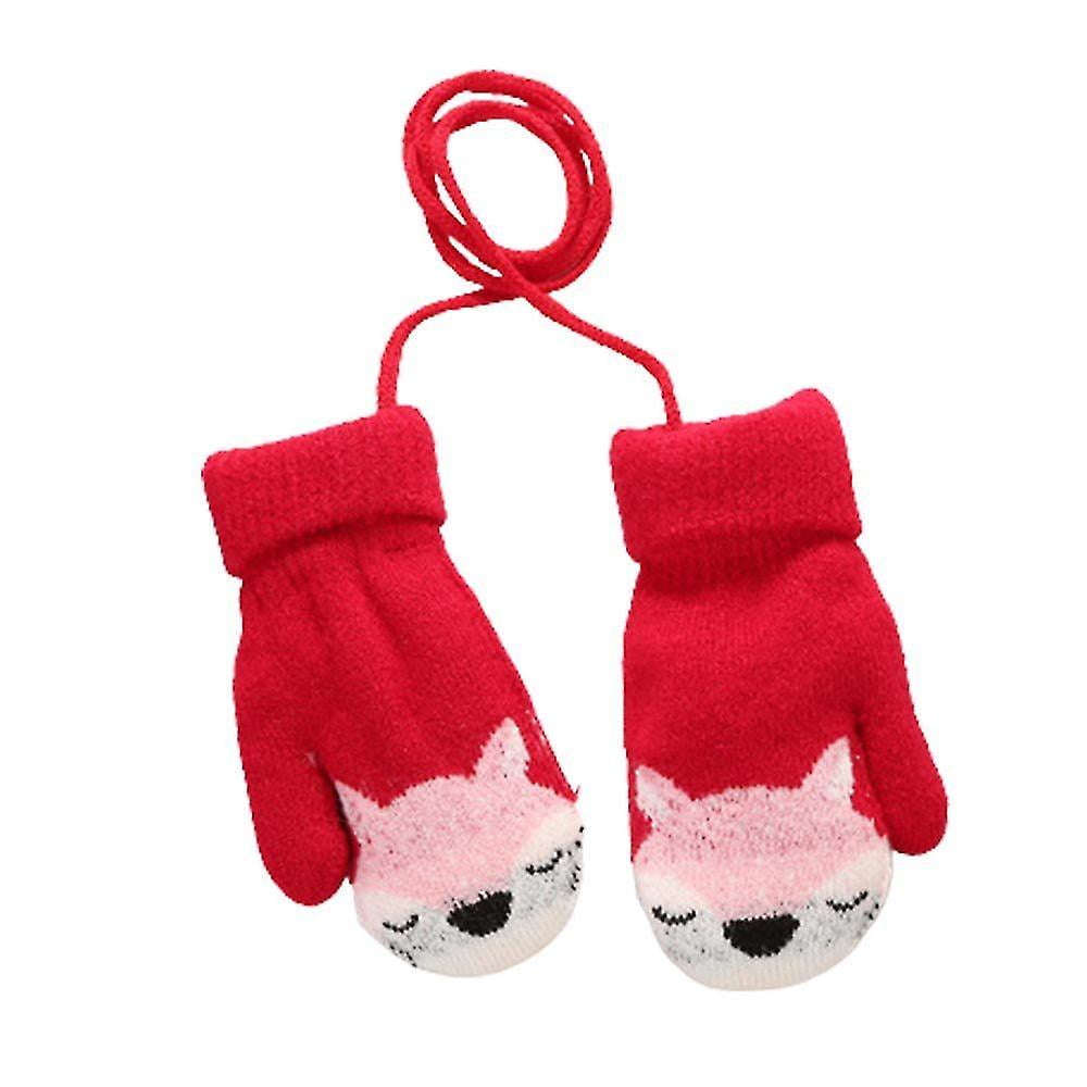Baby Boy Girl Cute Cartoon Animal Knitted Mittens Kids Winter Thermal Gloves Red