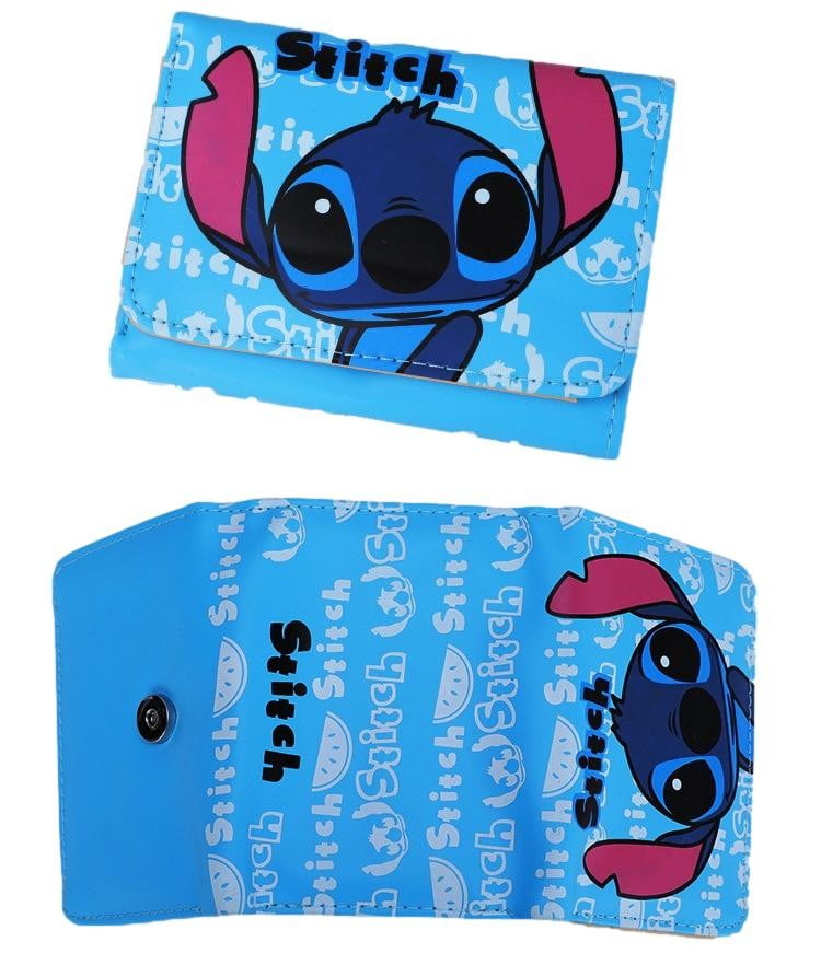 Lilo And Stitch Stitch Cartoon Character Snap Close Blue Bi-Fold Wallet ...