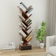 Costway 10-Tier Wooden Bookshelf, Bookcase with Drawer, Display Storage ...