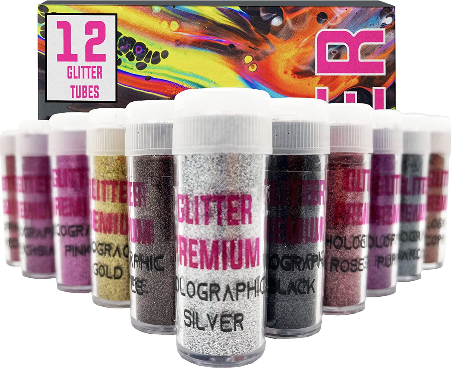 12 Glitter Tube Craft Box (0.34oz/9.6g) All-Purpose Ultrafine Glitter ...