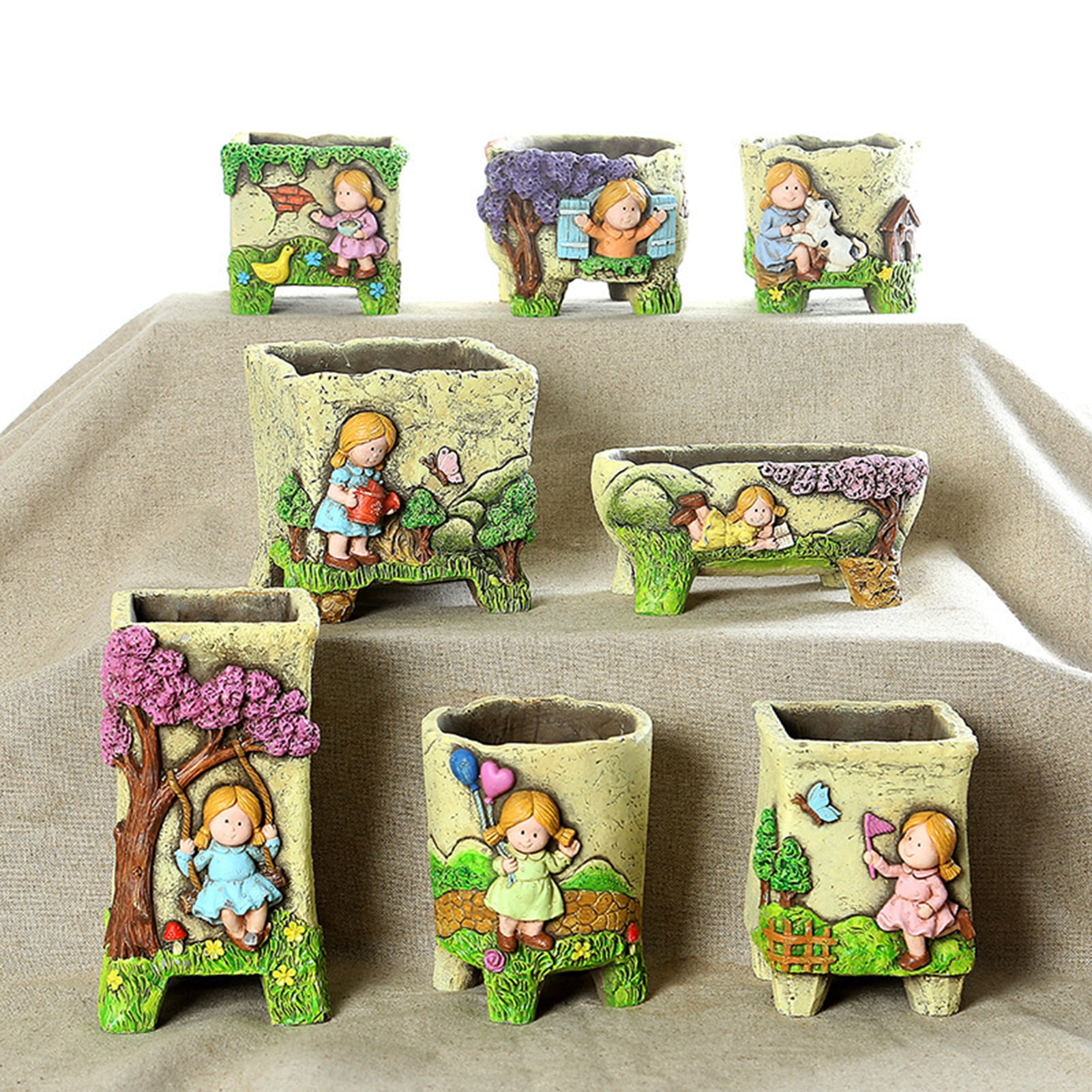 Creative Flower Pot - Handcrafted Cement Little Girl Plant Pot with ...