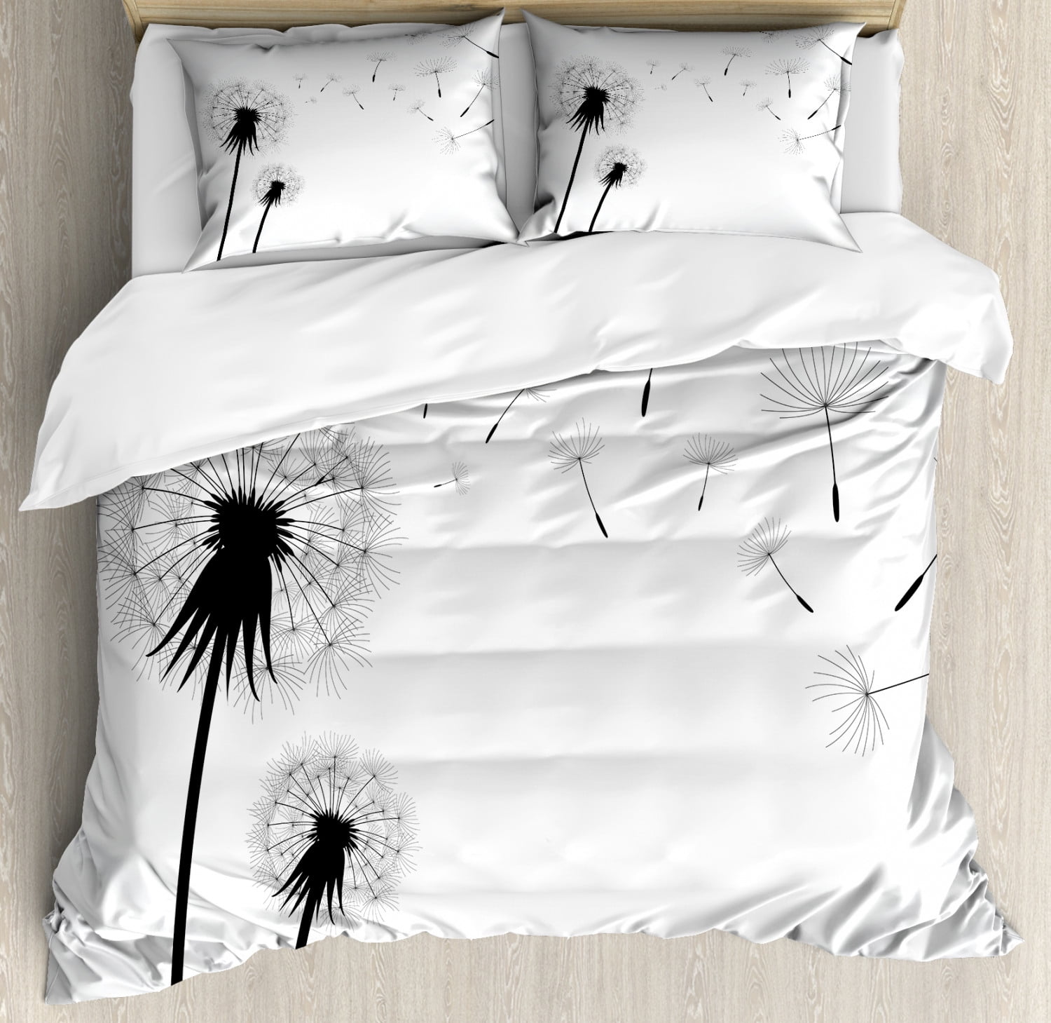 Dandelion Queen Size Duvet Cover Set, Seed Blowing Away Floral ...