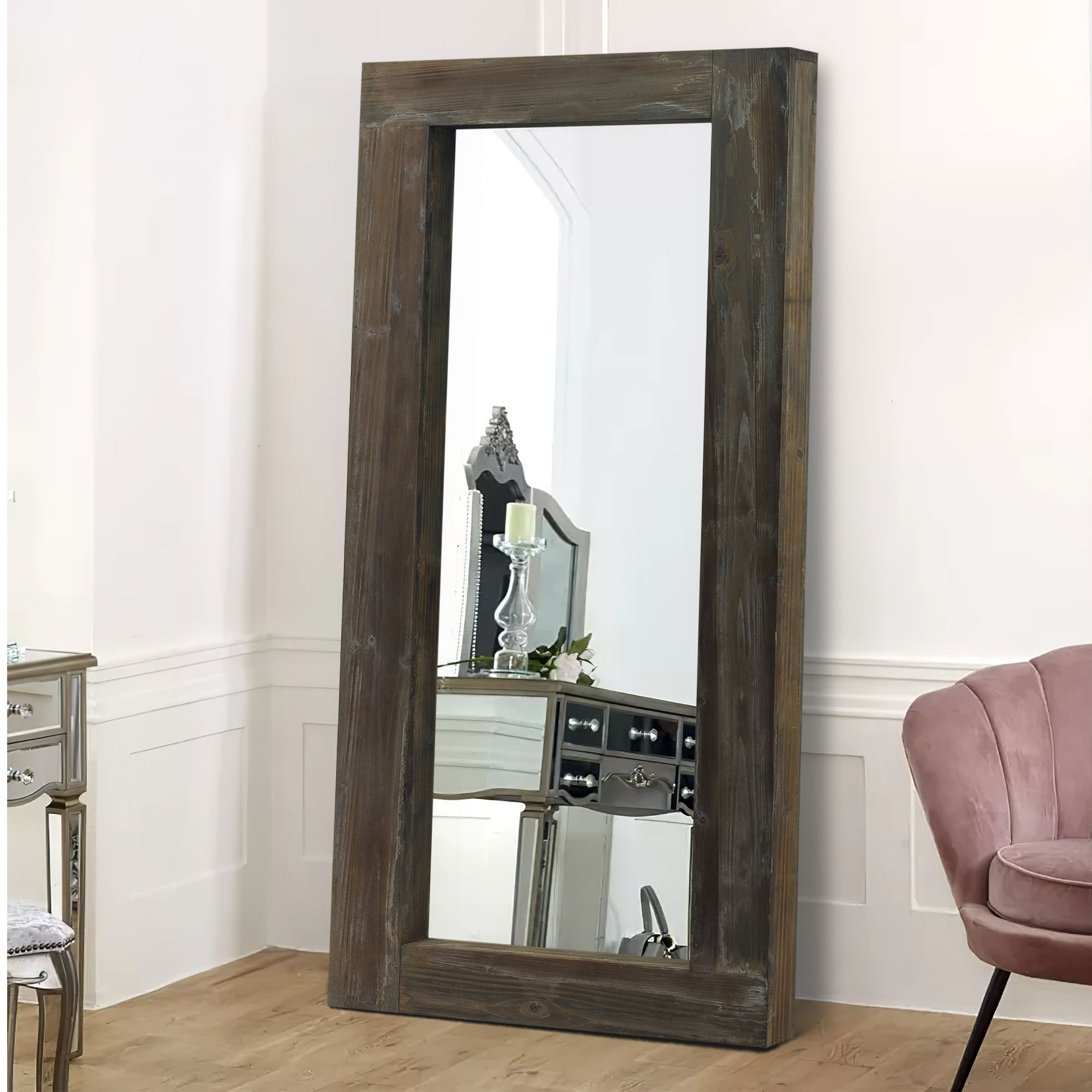 Buy Solid Wood Wide Edge Hollow Full-length Mirror Body Mirrors 71*32 ...