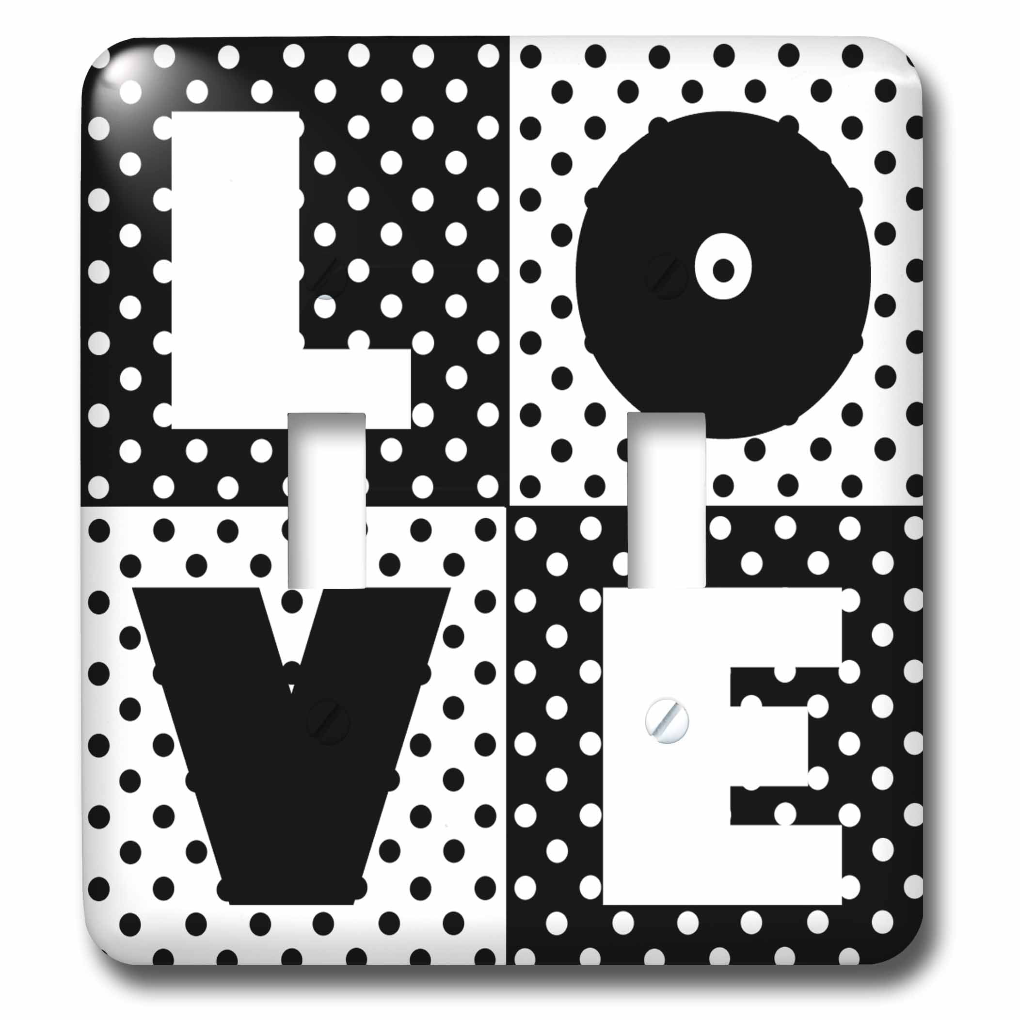 3dRose LOVE Black And White Polka Dots Double Toggle Switch lsp