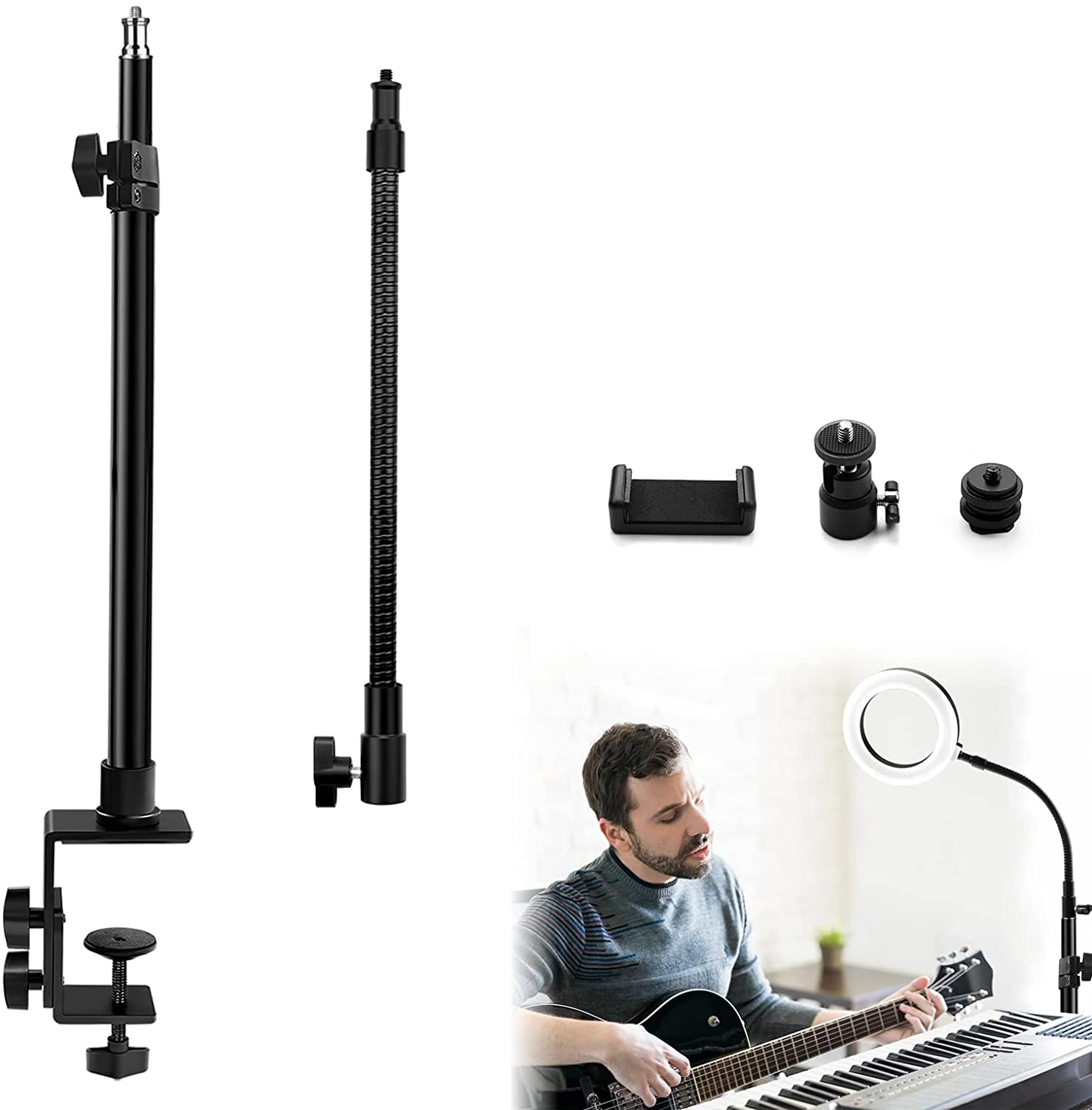 Obeamiu Camera Desk Mount Stand, 9.7 Inch Flexible Gooseneck Light ...