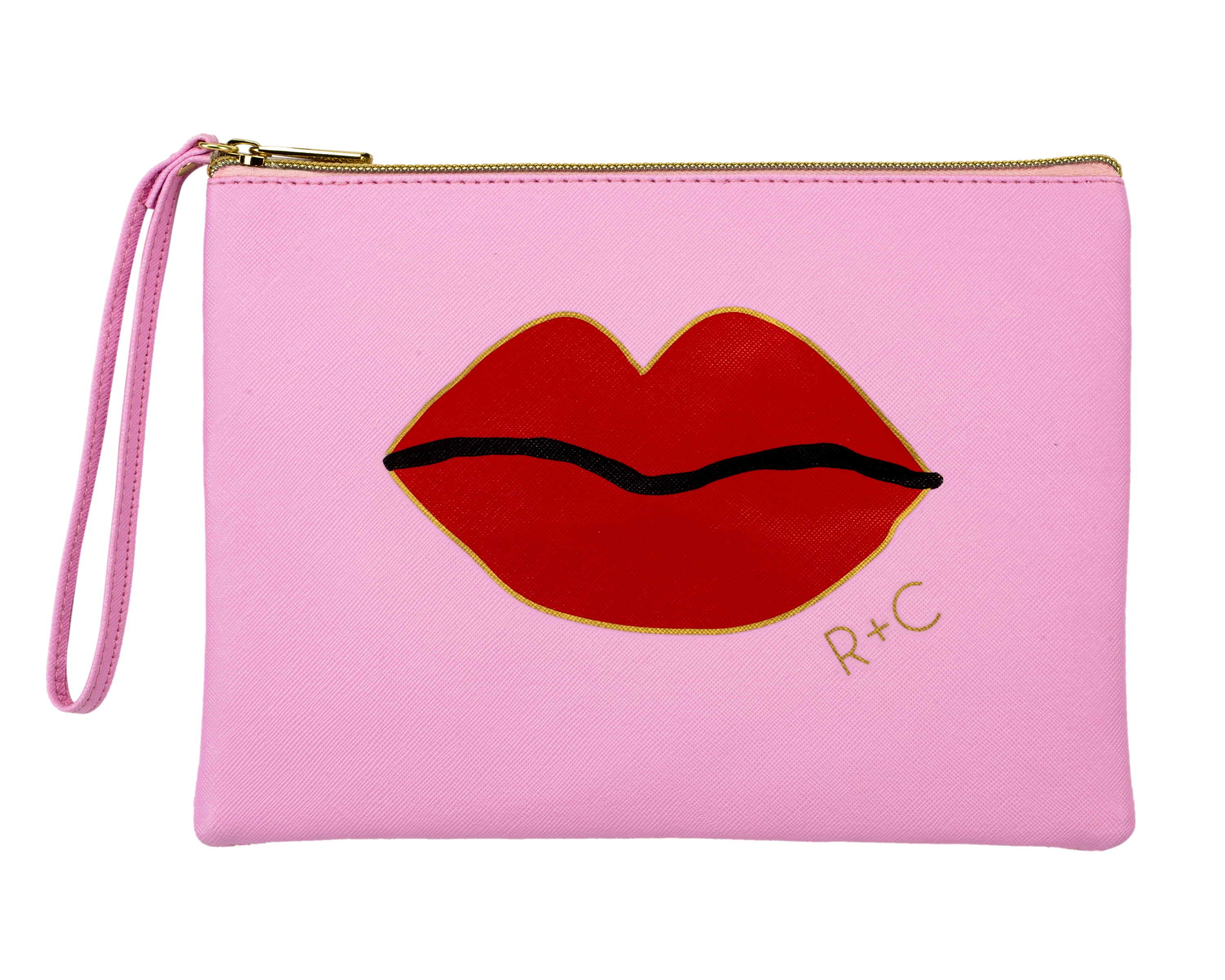 Ruby+Cash Glitter Lips Makeup Bag Cosmetic Pouch with Wristlet, Pink ...