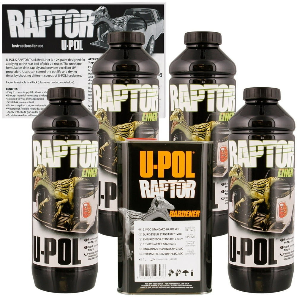 U-Pol 0820 Raptor Black Truck Bed Liner & Texture Coating, 4 Liters ...
