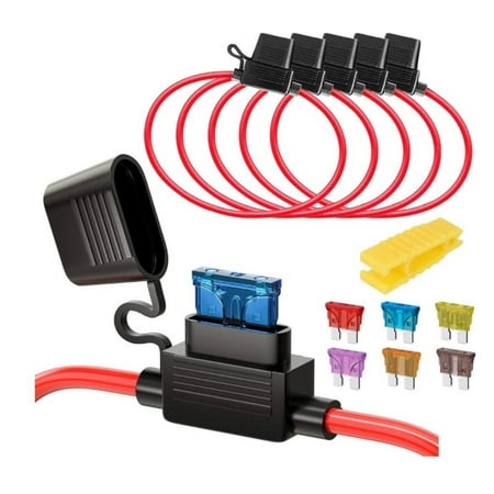 5pcs 16AWG Medium Blade Waterproof Plug-in Fuse Holder with Wire, DC ...