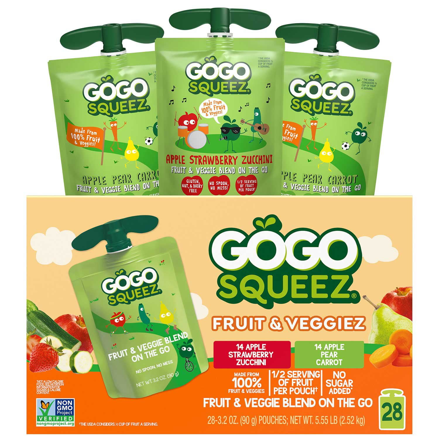 GoGo SqueeZ Fruit & VeggieZ Applesauce Pouches, 3.2 oz., 28 pk ...