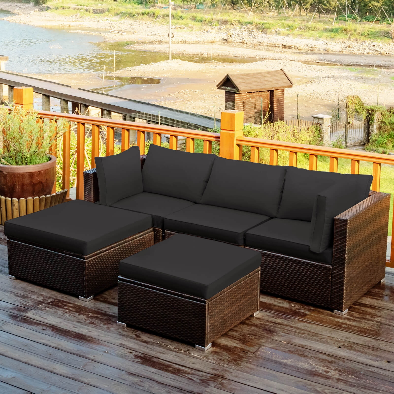 Click here for Costway 5pcs Outdoor Patio Rattan Furniture Set Se... prices