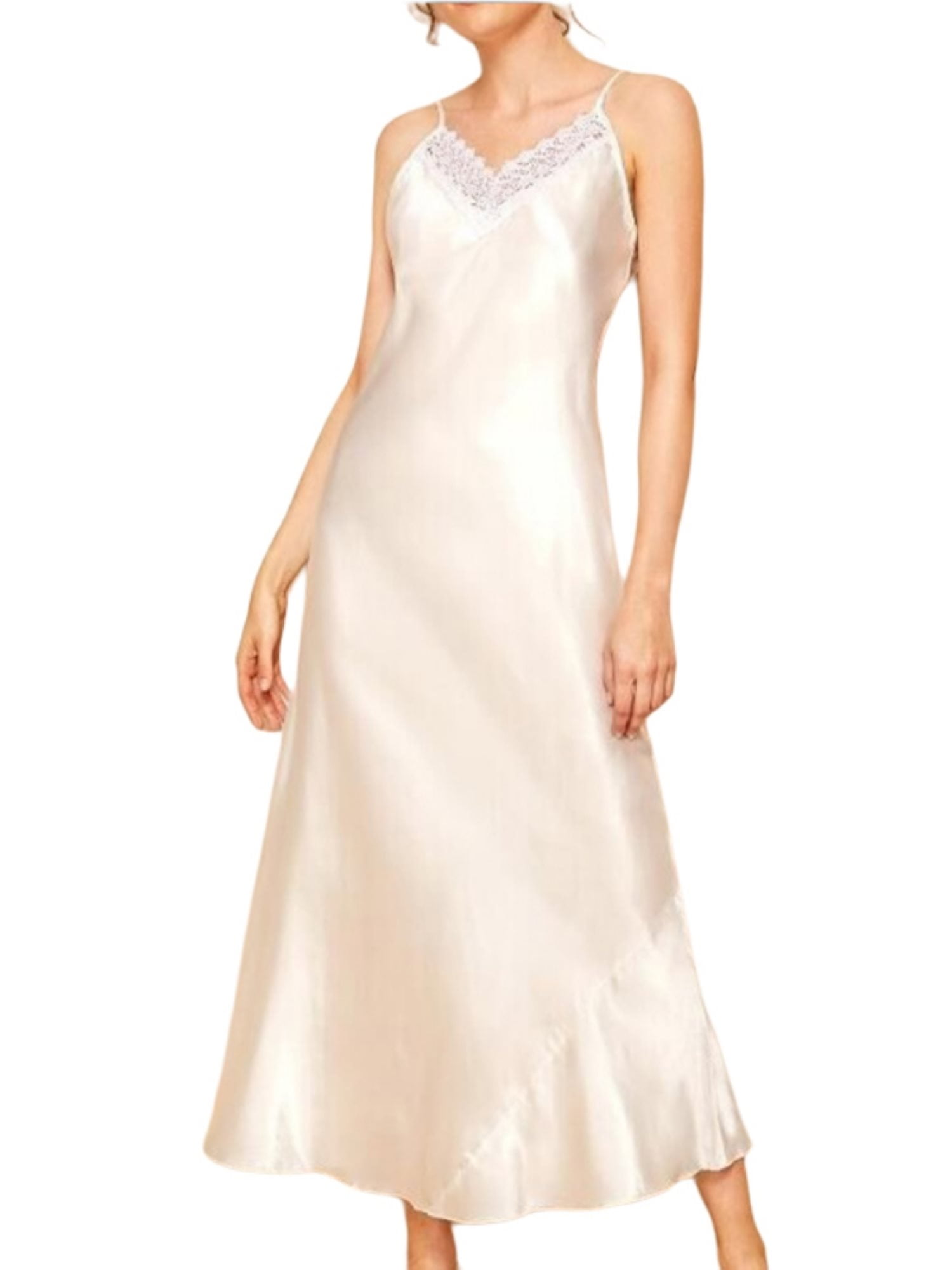 EFINNY Women's Nightdress Silk Lace Satin Nightgowns Long Chemise ...