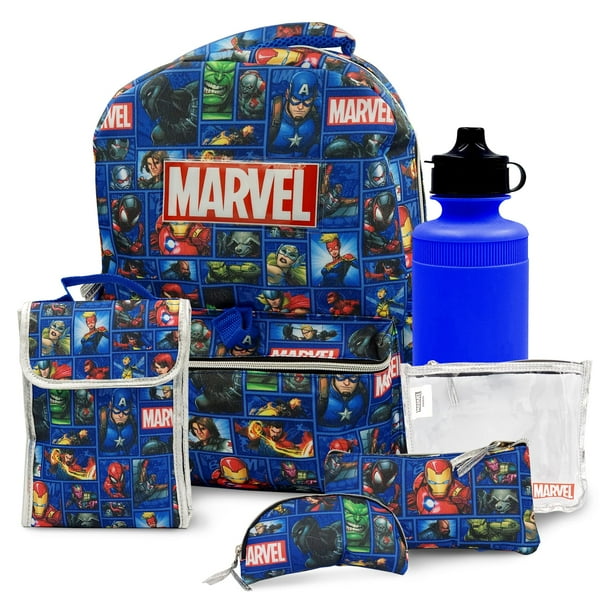 Marvel Backpack 16 inch Kids Backpack with Lunch Box- 6 Piece Set for ...