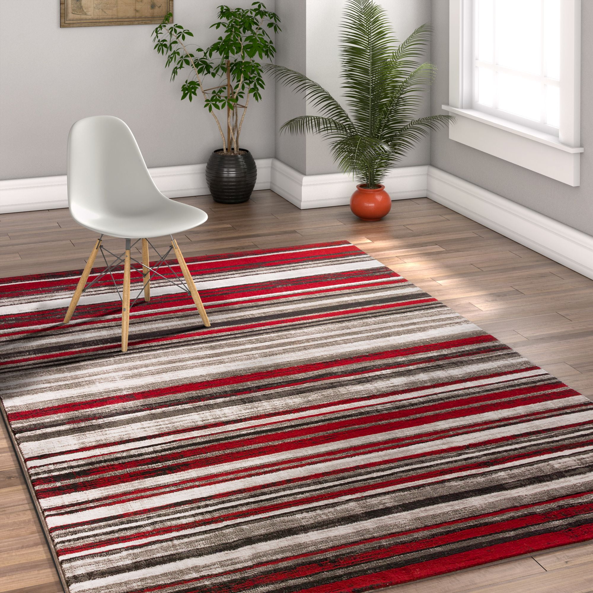Well Woven Amba Signature Stripes Modern Distressed Red Area Rug ...