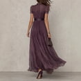 2026 Summer New Women's Purple Lace Trim Mock Neck Maxi Dress Short ...