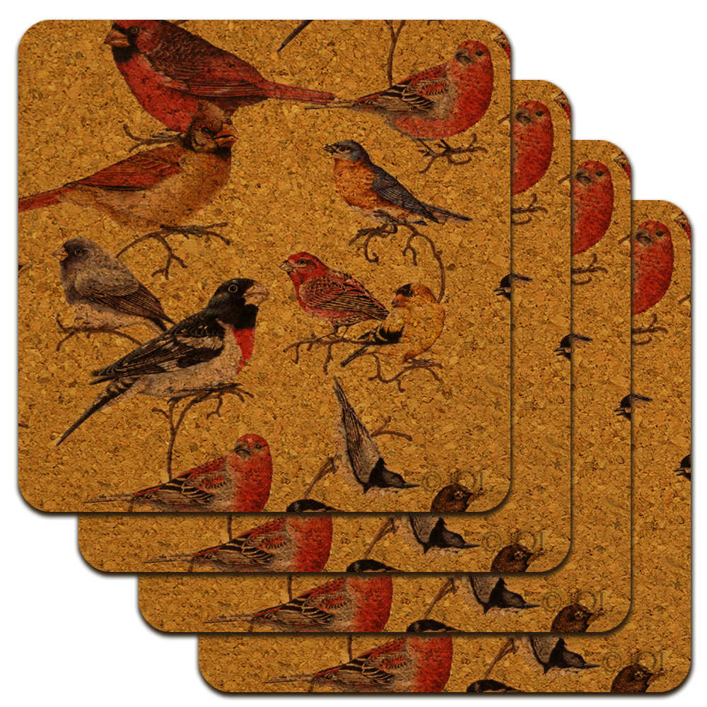 Birds Songbirds Cardinal Finch Robin Low Profile Novelty Cork Coaster ...