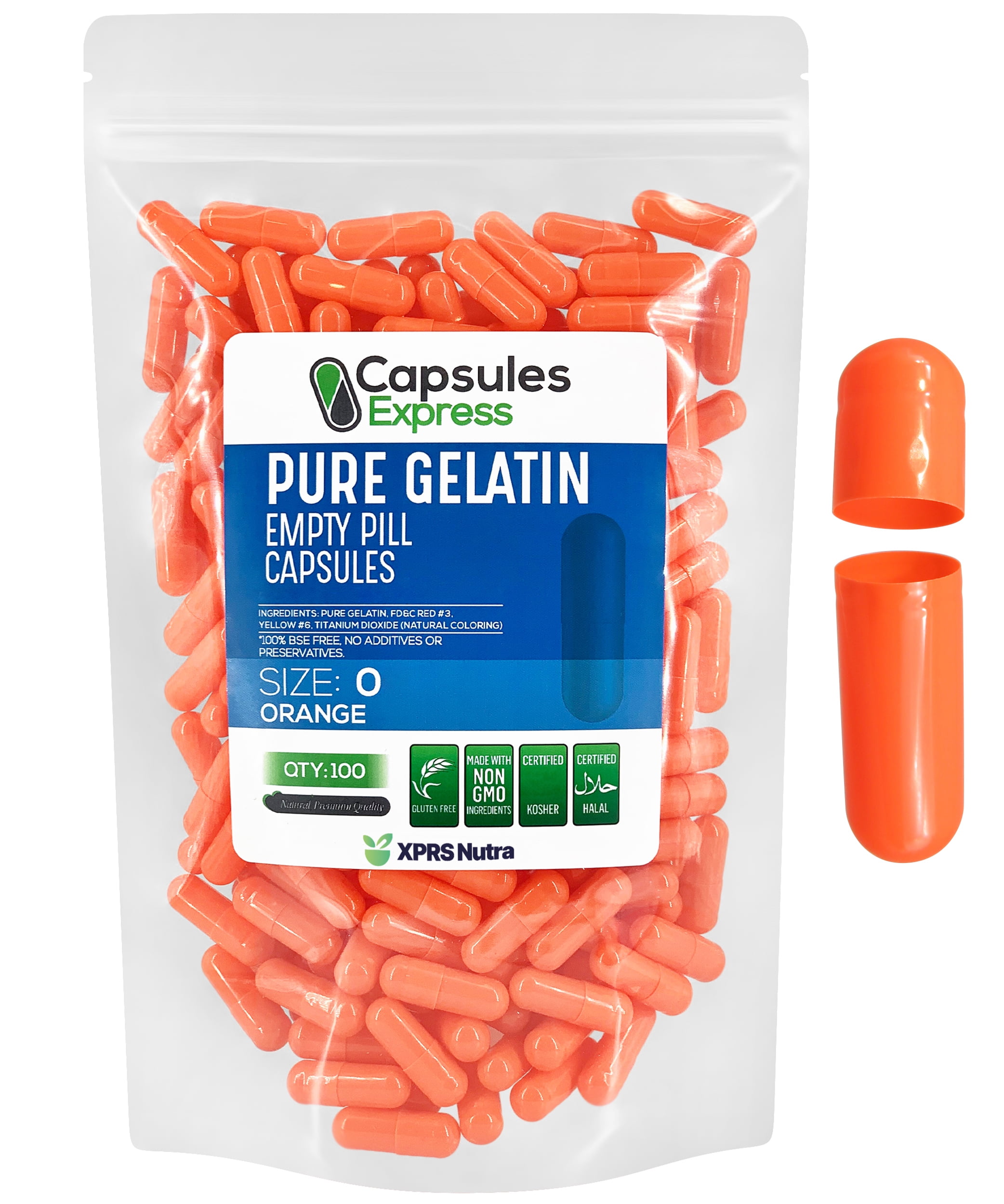 XPRS Nutra Size 0 Empty Capsules - 100 Count Colored Empty Gelatin ...