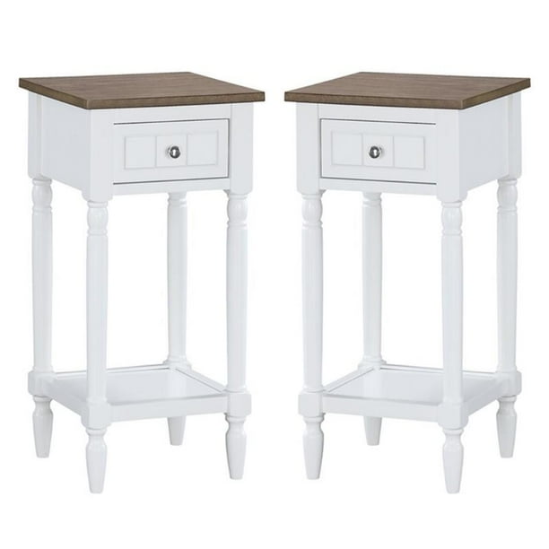 Home Square One-Drawer Accent End Table in White Wood Finish - Set of 2 ...