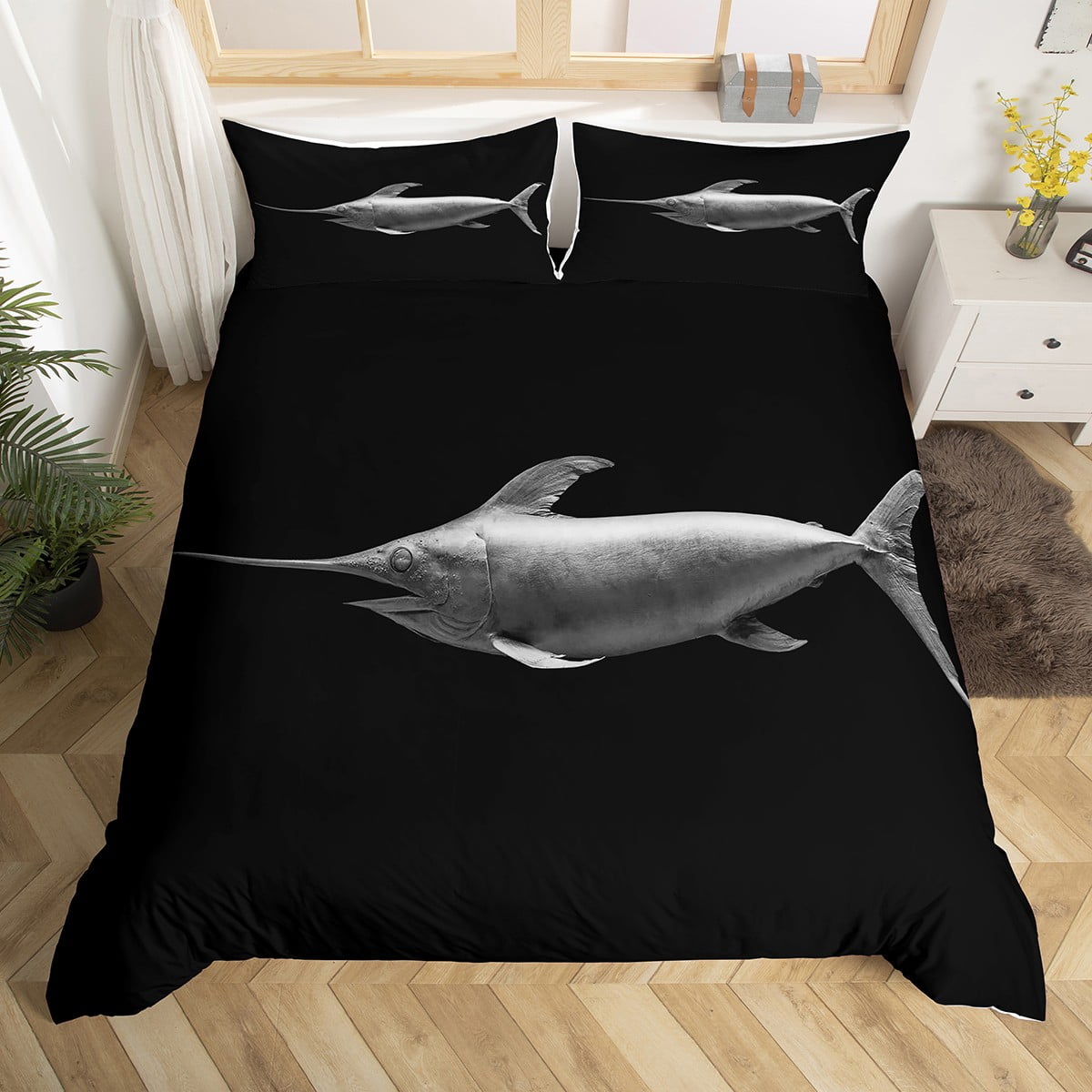 YST Grey Swordfish Bed Sets Marine Animal Duvet Cover, Deep Sea Marlin ...