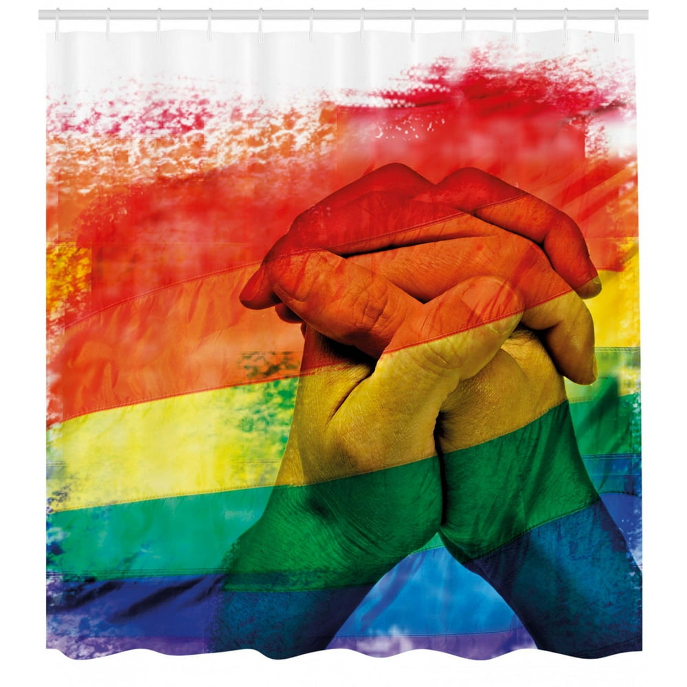 Pride Shower Curtain Hands Of Young Men Put Together On Abstract Lgbt
