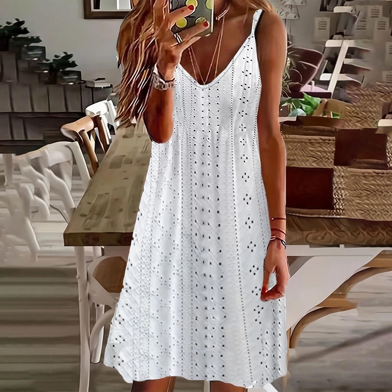 Click here for Uppada Women V Neck Embroidery Eyelet Dresses Summ... prices