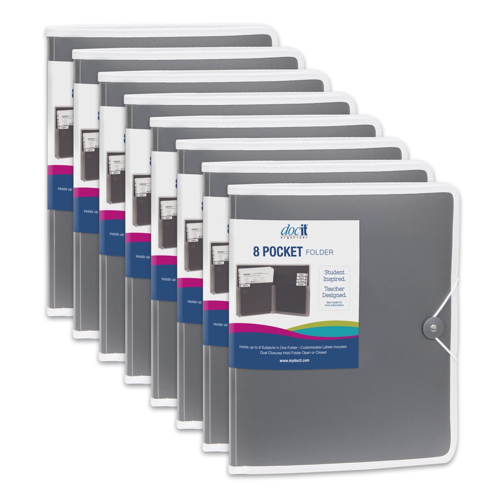 DocIt 8 Pocket Folder, Grey Multi Pocket Folder, 8 Count - Walmart.com ...