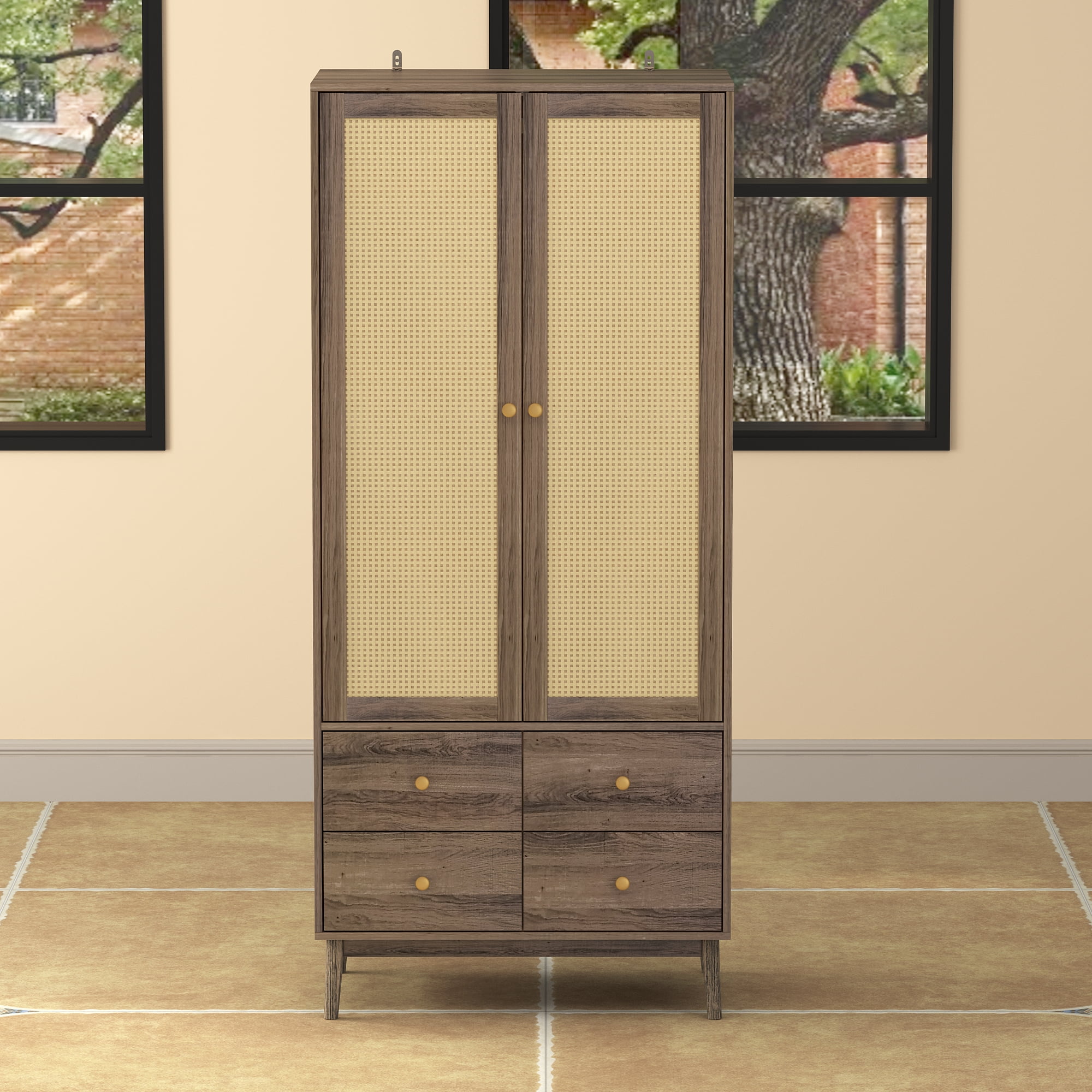 FUFU&GAGA Wardrobe Armoire with Hanging Rod and 4 Drawers, 2-Door ...