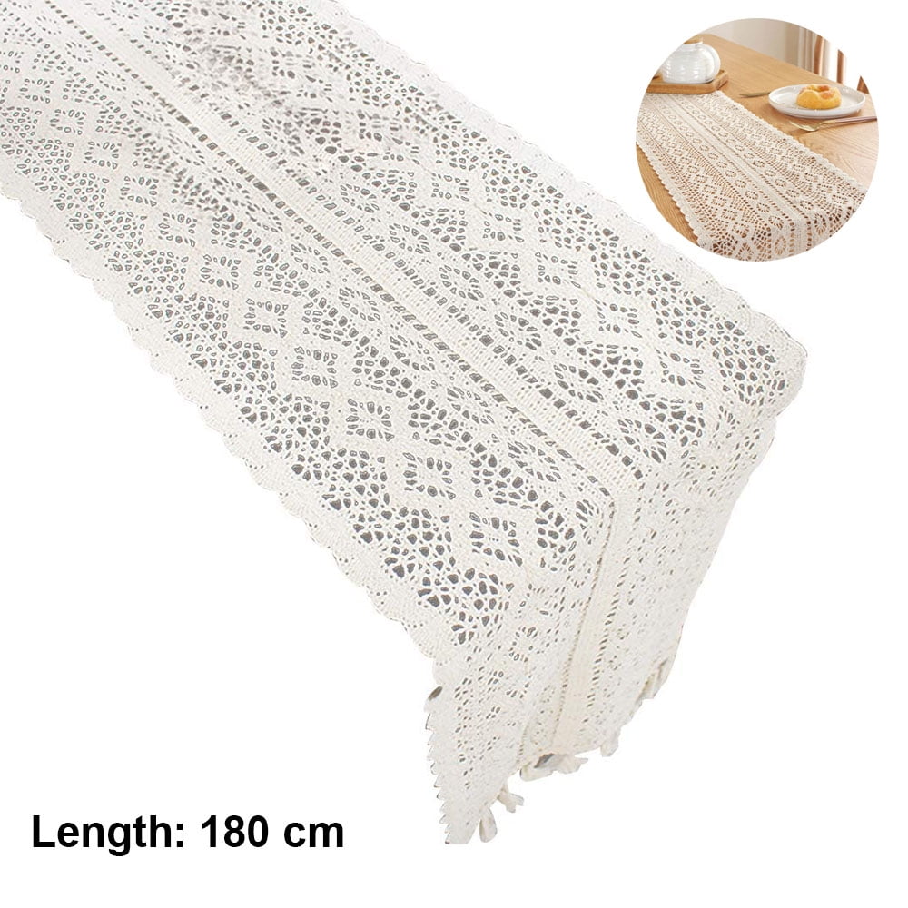Cotton Lace Table Runner with Tassels White Rustic Macrame Table ...
