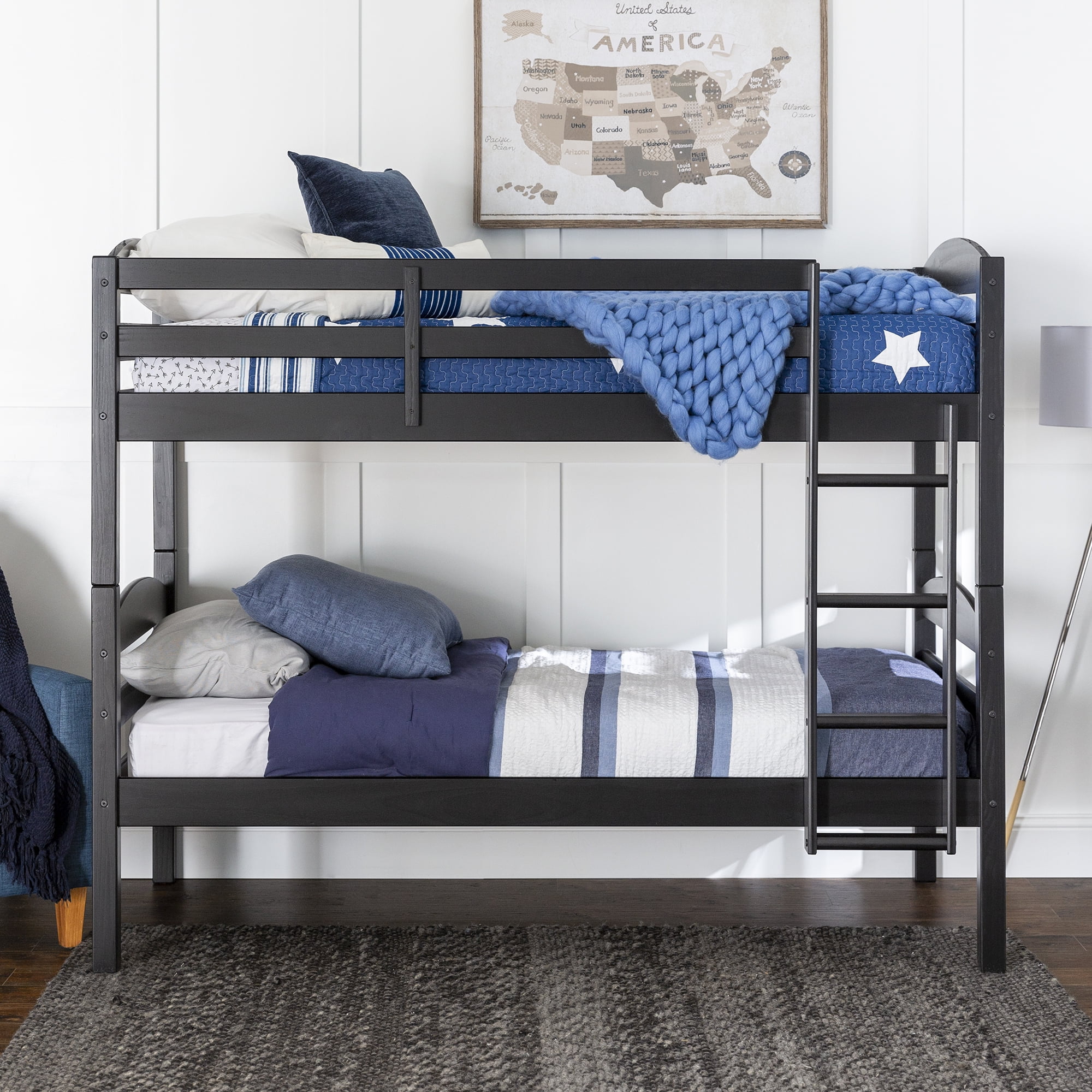 Walker Edison Transitional Wood Twin over Twin Bunk Bed Frame Espresso