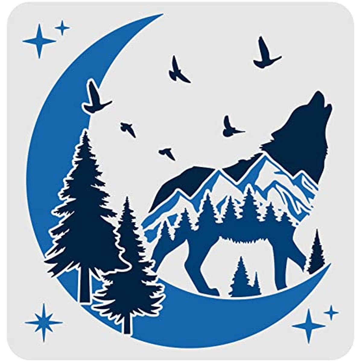 Wolf Howl Drawing Stencils 11.8x11.8inch Reusable Wolf Howling Moon ...