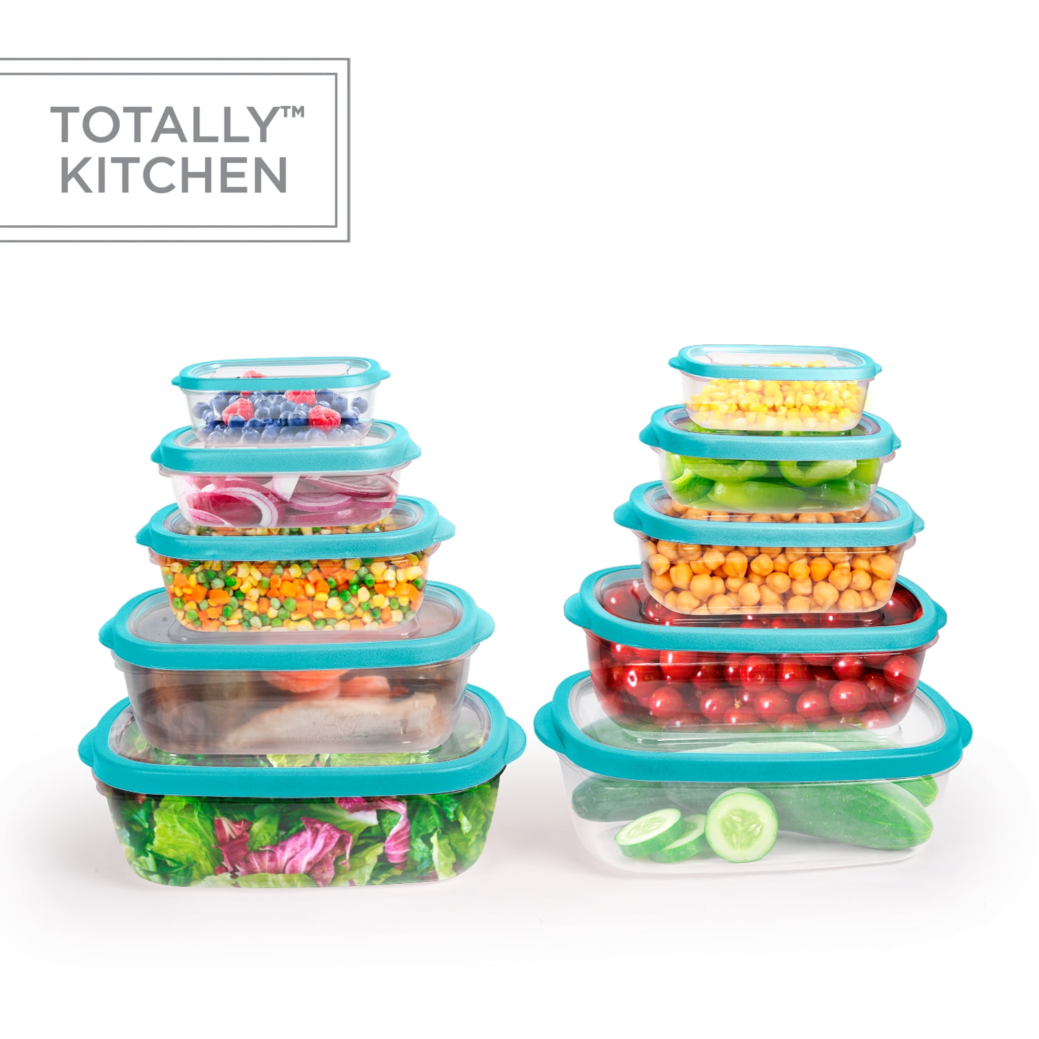 Totally Kitchen Rectangle Food Containers, Teal, 20 Pcs - Walmart.com