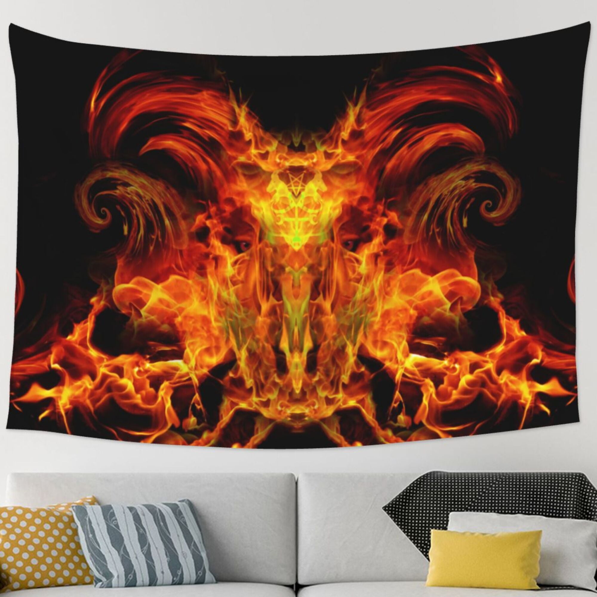 TEQUAN Scary Devil Fire Flame Pattern Large Tapestry, Aesthetic ...
