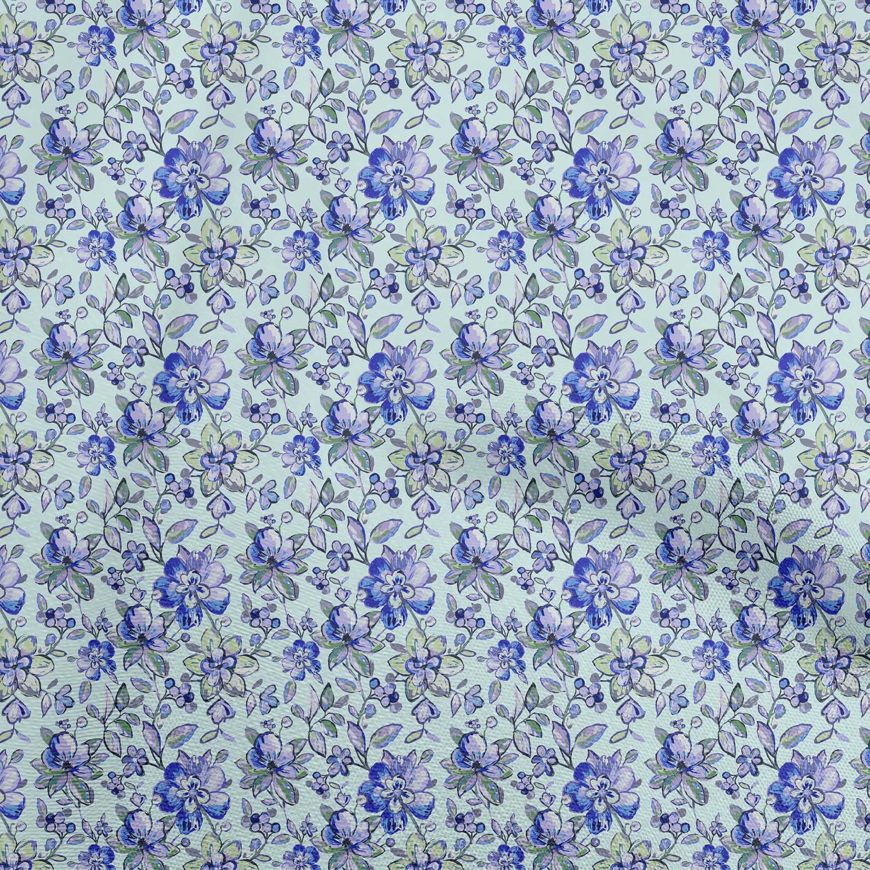 oneOone Cotton Cambric Light Blue Fabric Floral Fabric For Sewing ...