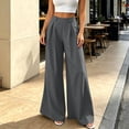 ABSUYY Womens High Waisted Pleated Wide Leg Pants Gray Relaxed Fit Work ...