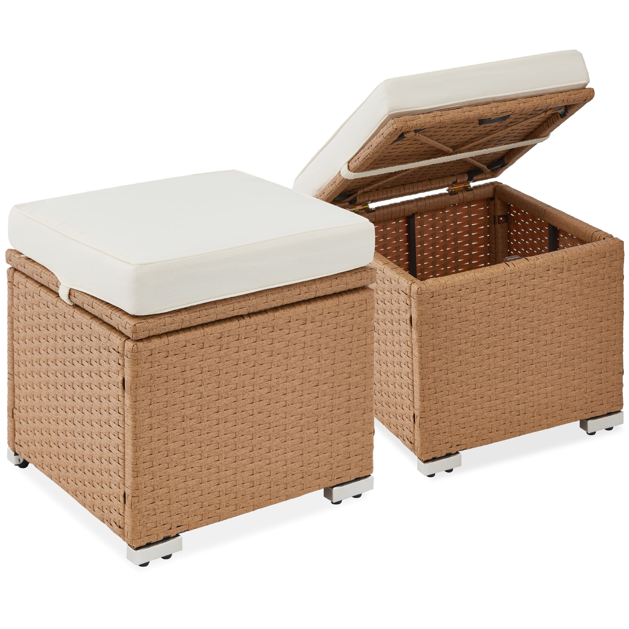 Best Choice Products Set of 2 Wicker Ottomans, Multipurpose Furniture w ...