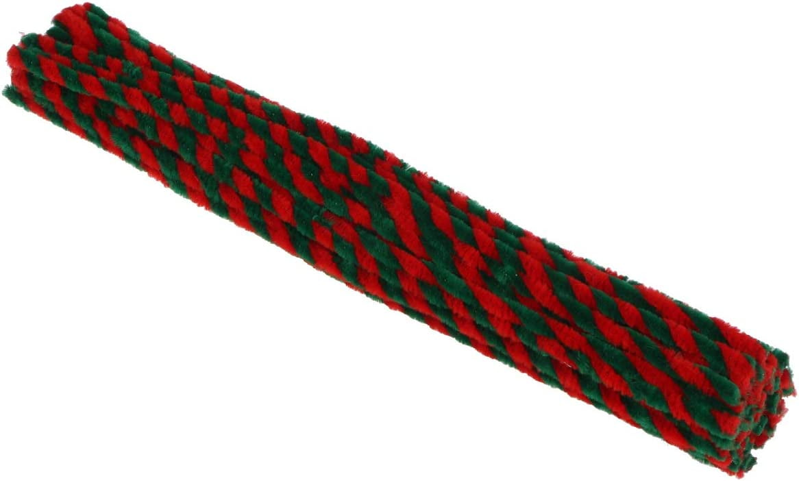 50pcs Two-Tone Craft Chenille Stems Red and Dark Green Twistable Stick ...