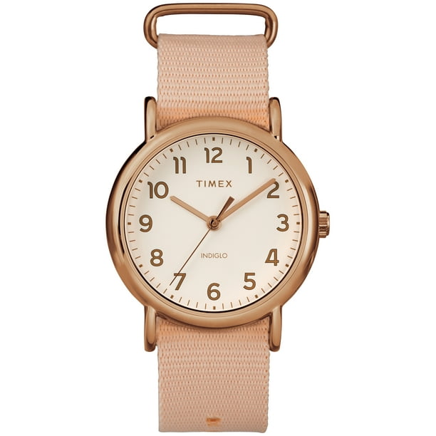 Timex - Timex Women's Weekender 38mm Pink/Rose Gold Nylon Slip-Thru ...